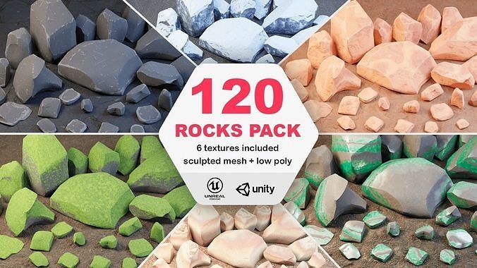 3D model 120 stylized rock asset pack - VR - AR - Low-Poly - Game ready ...