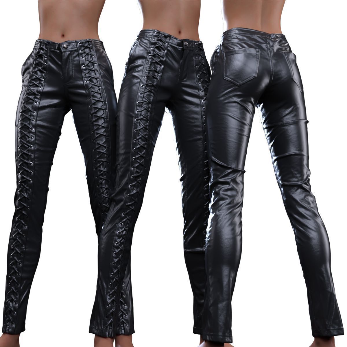 Full Front Laced Leather Pants 3D model | CGTrader