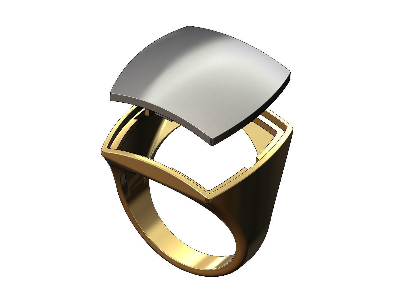 Large square 2 tone statement signet ring 3D model 3D printable | CGTrader