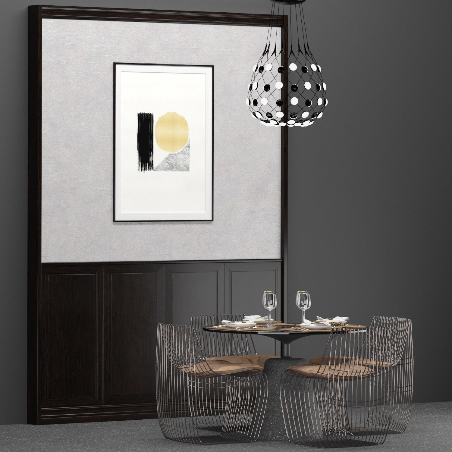 Rock Table and Sign Filo chairs set with Decoration wall 3D model ...