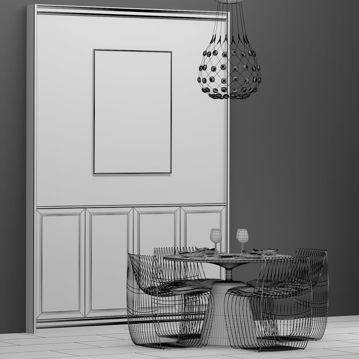 Rock Table and Sign Filo chairs set with Decoration wall 3D model ...