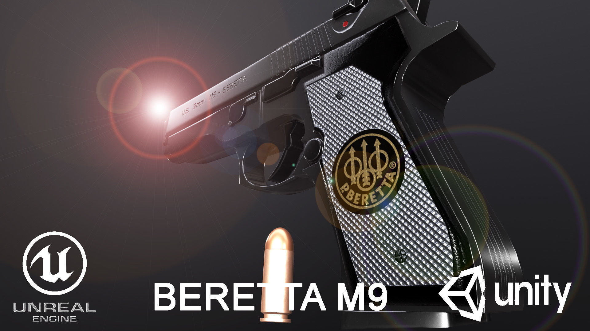 3D model Beretta M9 and Bullet VR / AR / low-poly | CGTrader