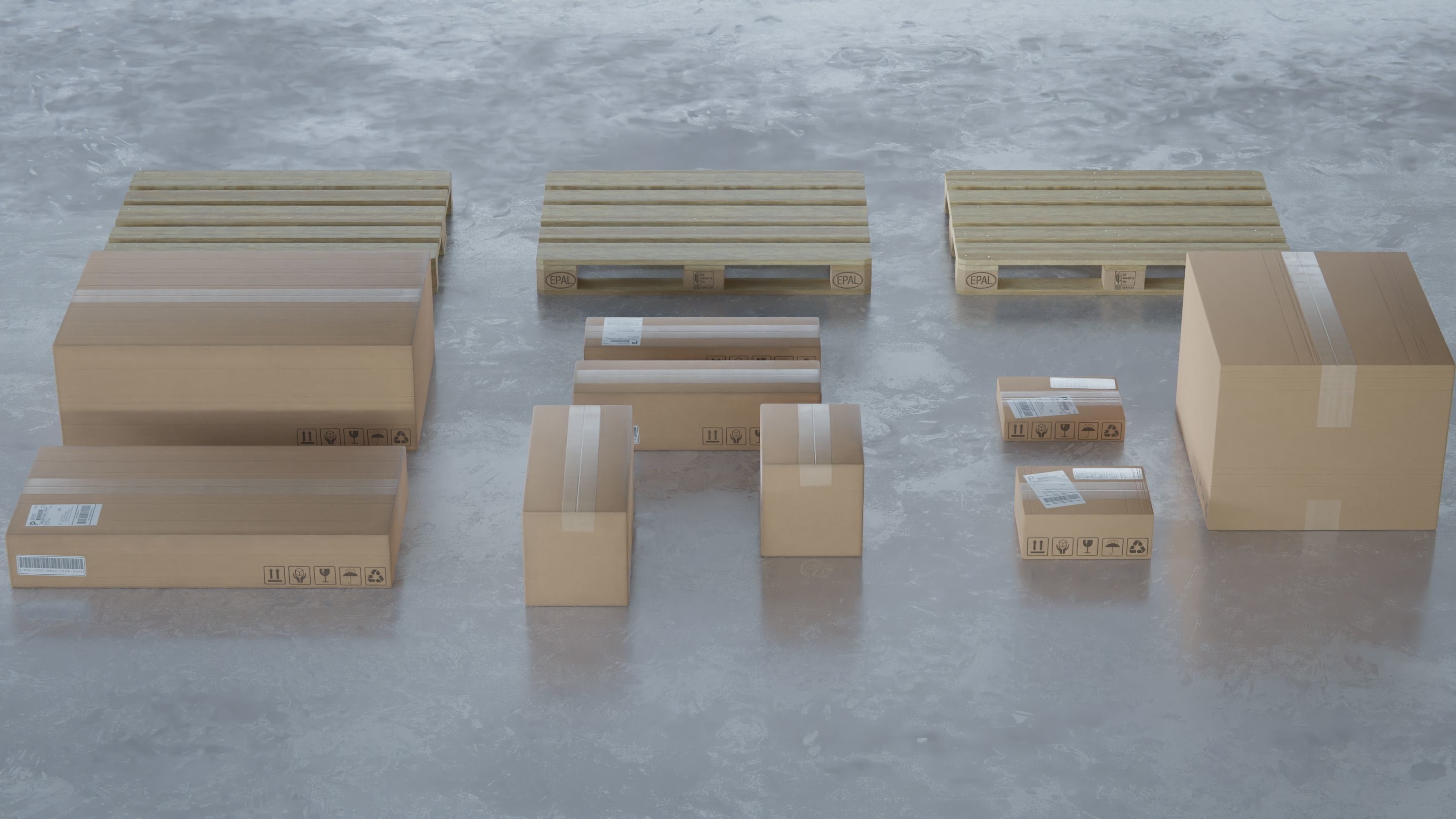 3D model Wooden pallets with boxes - Pack 2 - Textured VR / AR / low ...