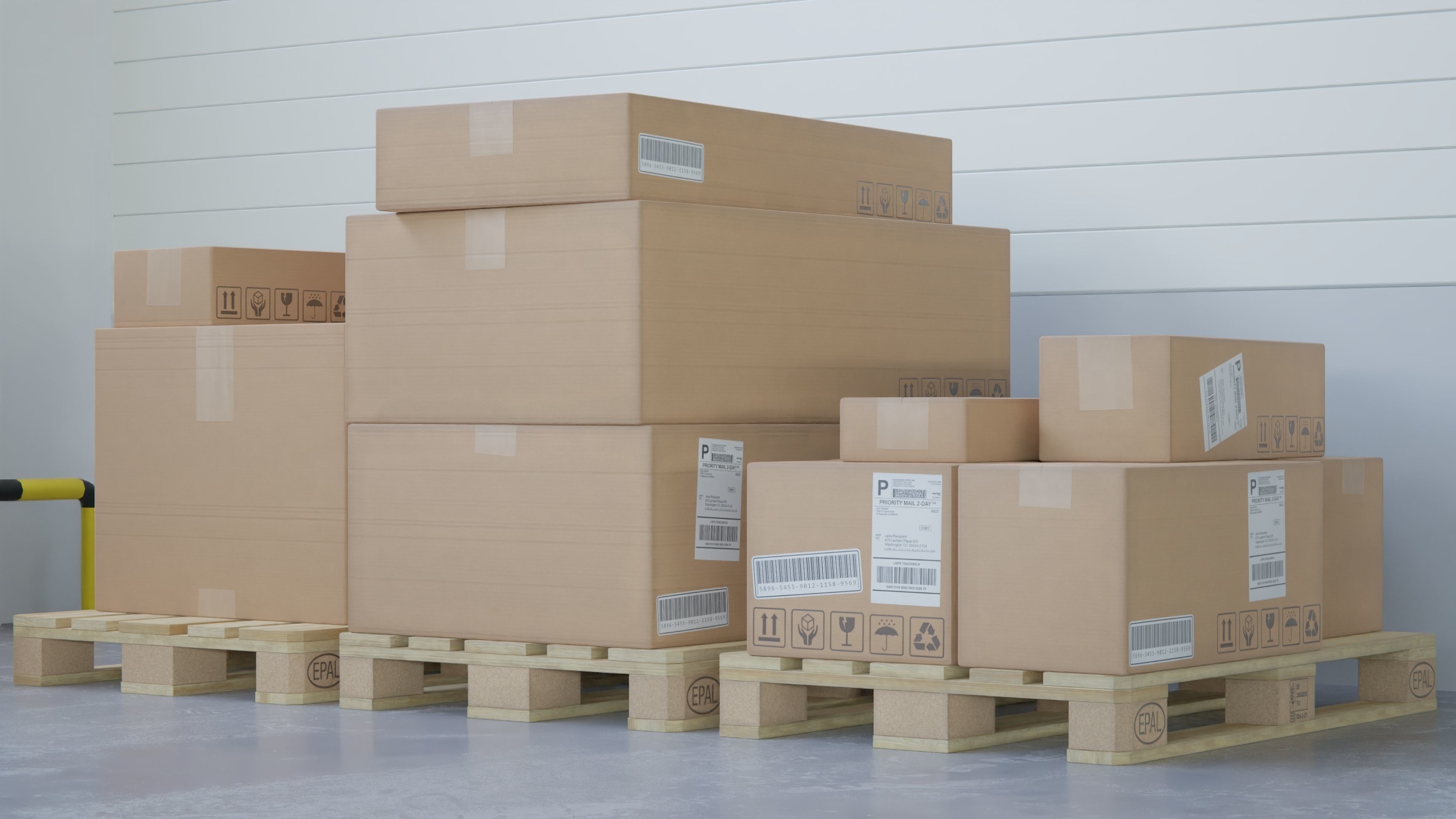 3D model Wooden pallets with boxes - Pack 2 - Textured VR / AR / low ...