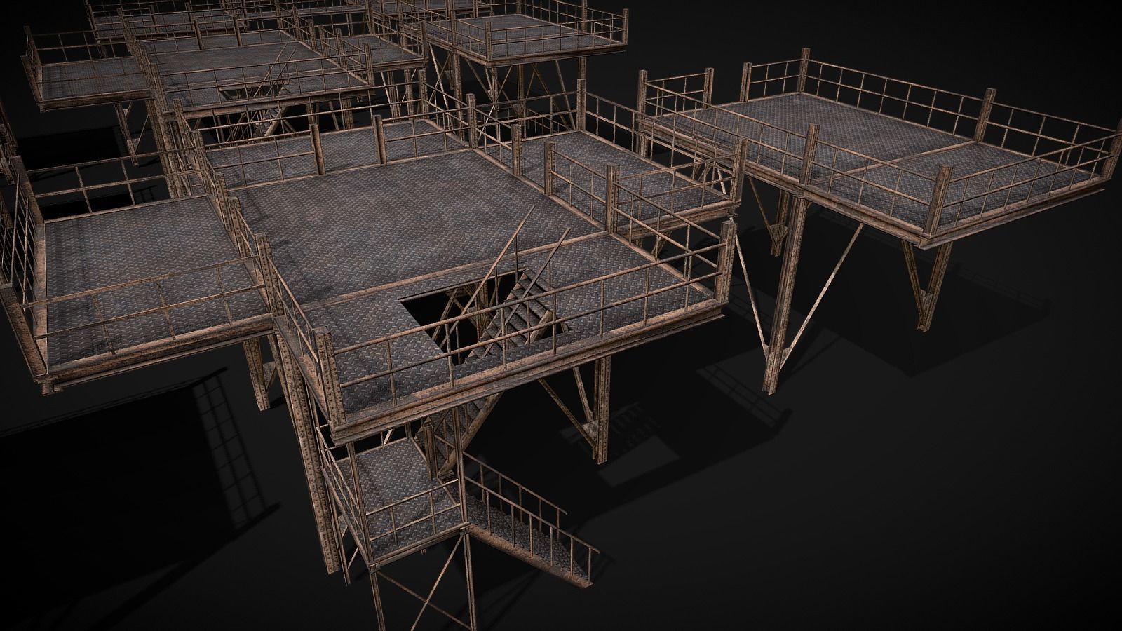 3D model Modular Metal Platforms Constructor Pack VR / AR / low-poly ...