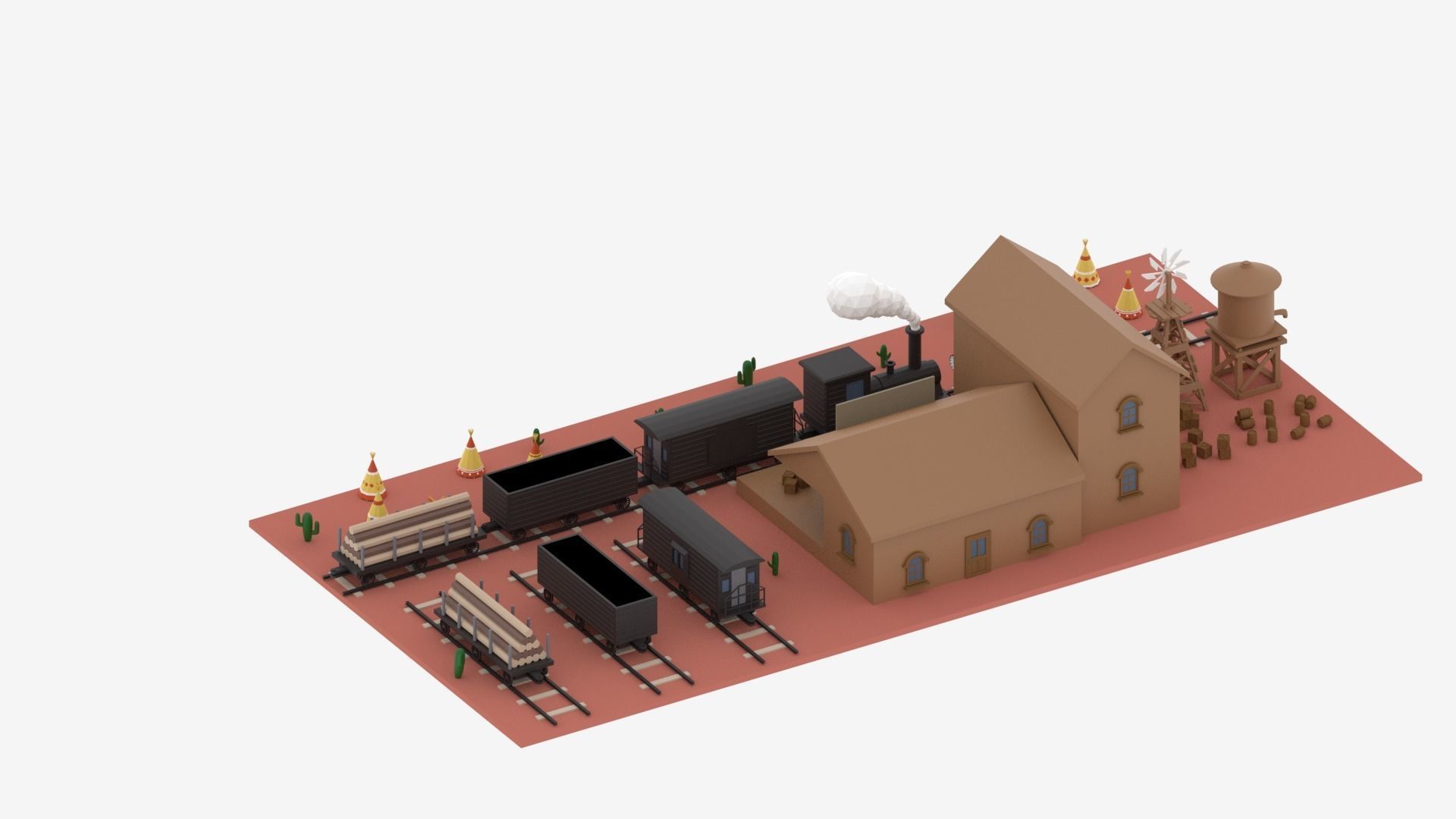 3D model Old Wild West Train and Staion VR / AR / low-poly | CGTrader