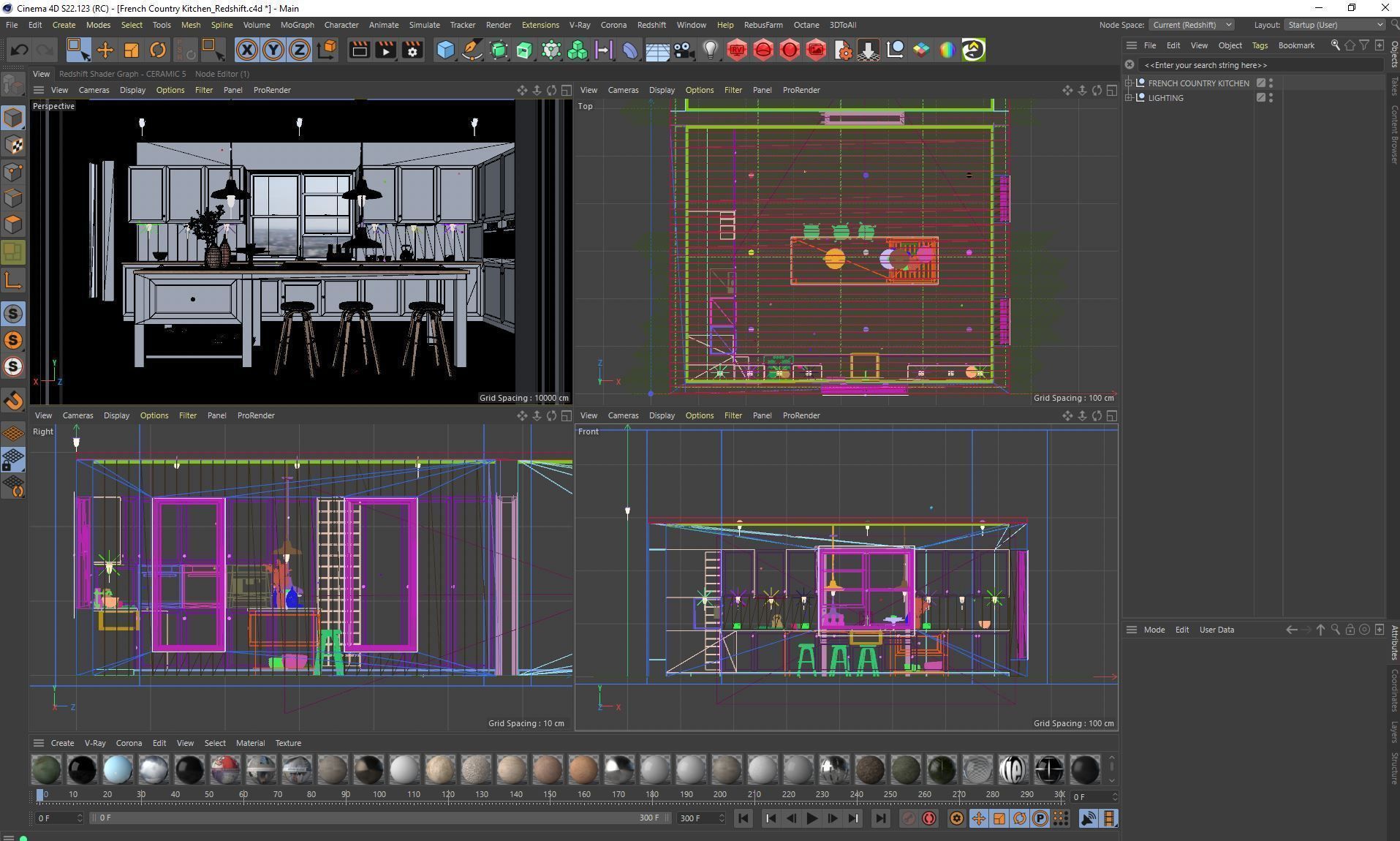 Redshift - C4D Scene files - French Country Kitchen Interior 3D model | CGTrader