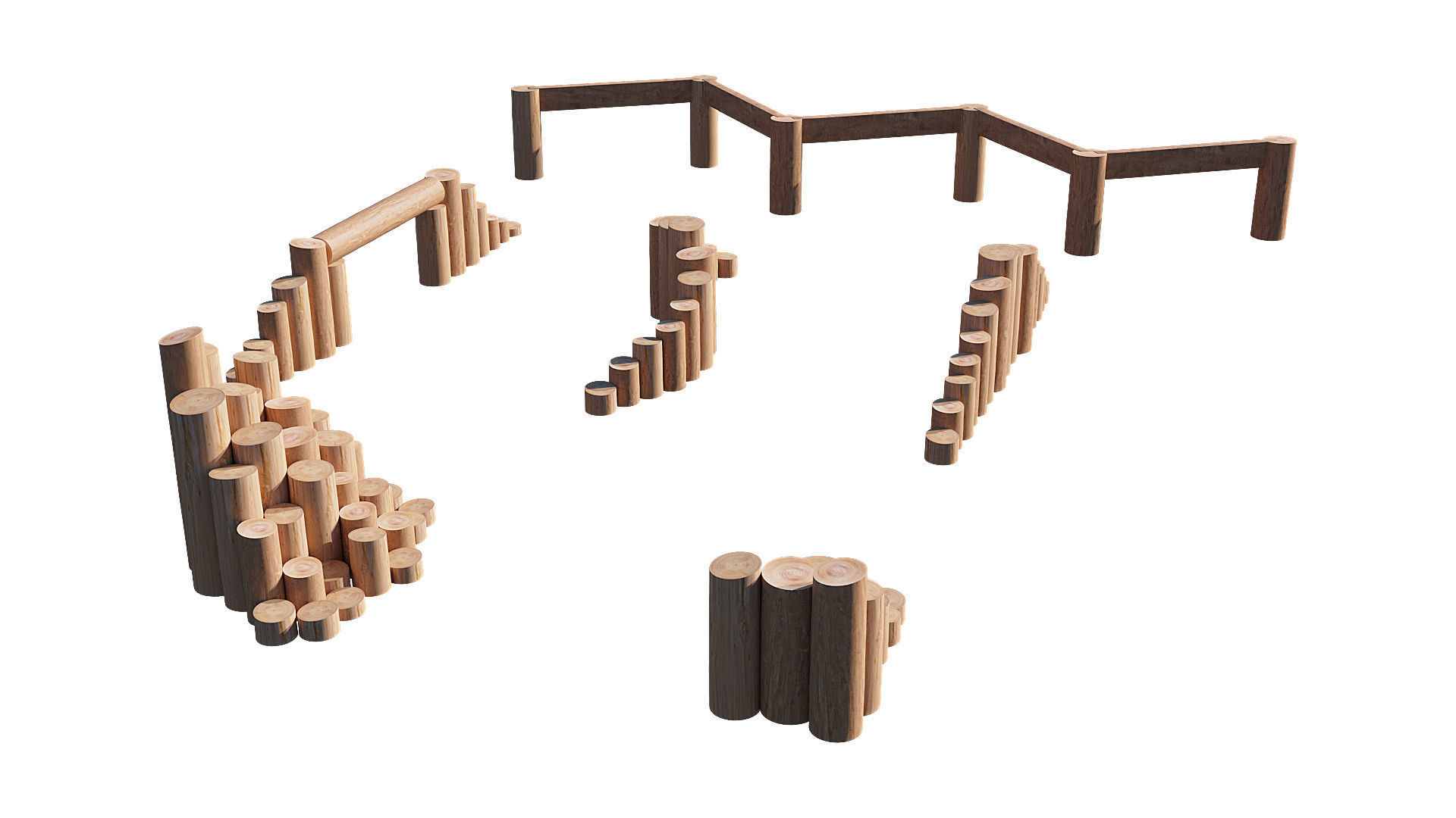 Playground Wooden Log Balance Beam set 3D model | CGTrader