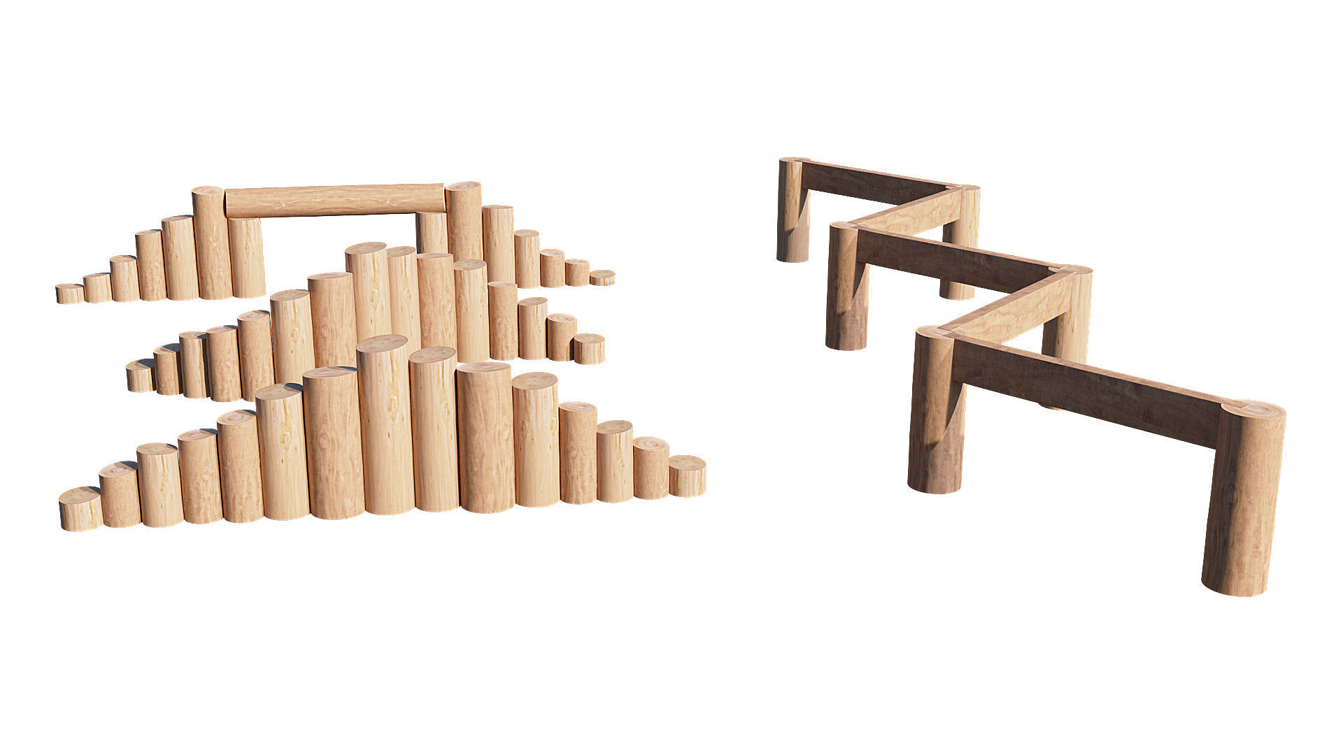 Playground Wooden Log Balance Beam set 3D model | CGTrader
