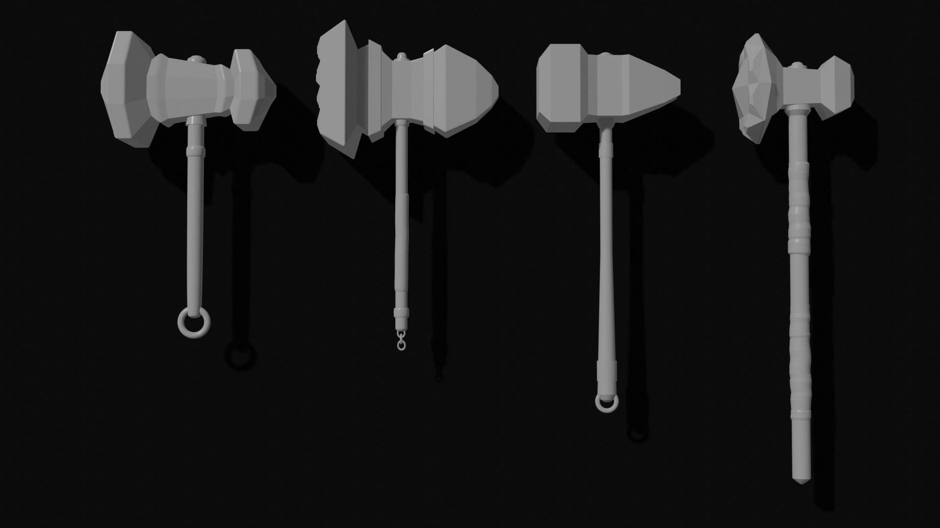 Collection of fantasy hammers in a minimalist style free VR / AR / low ...