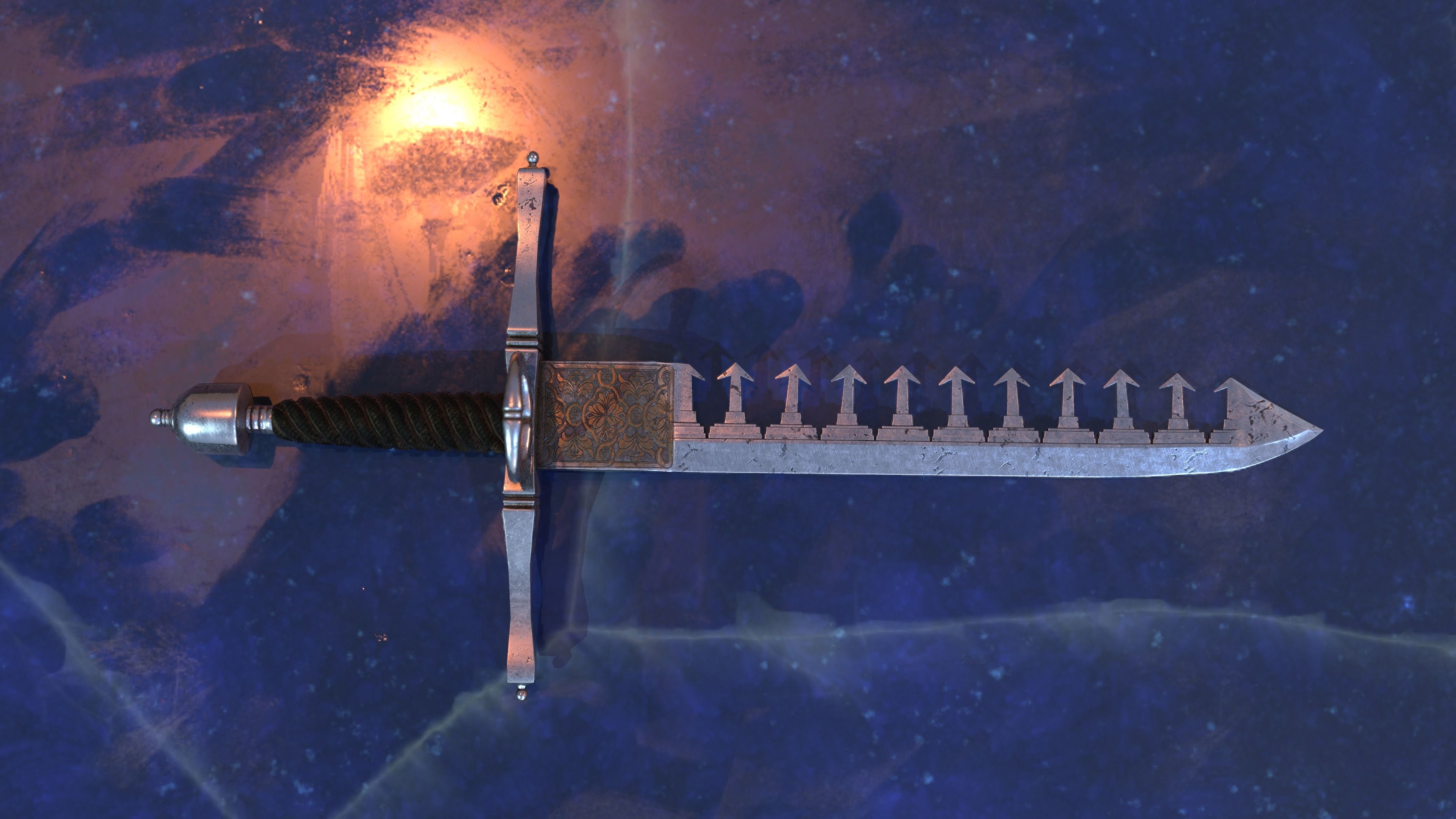 3D model Optimised realistic medieval weapon swordbreaker VR / AR / low ...