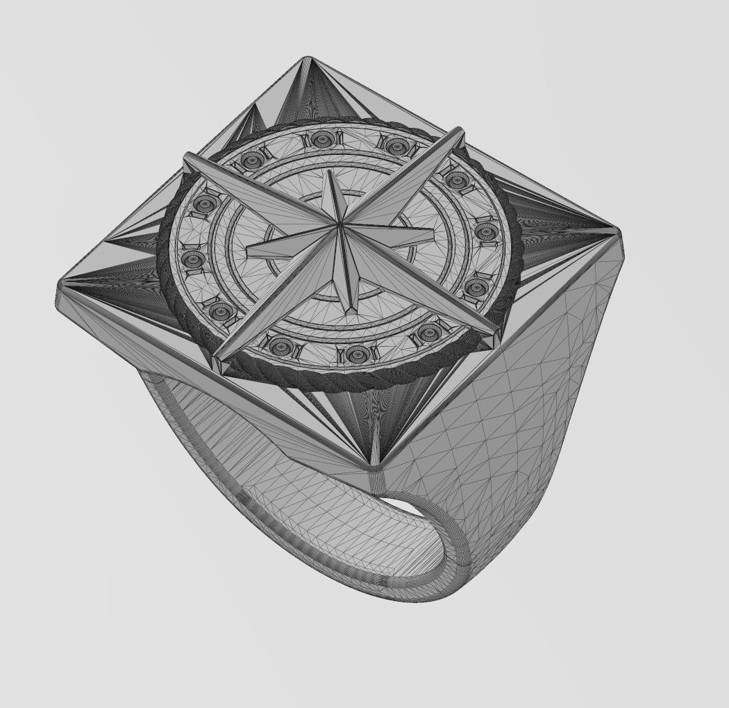 Compass ornament square ring US size 7to13 3D model 3D printable | CGTrader