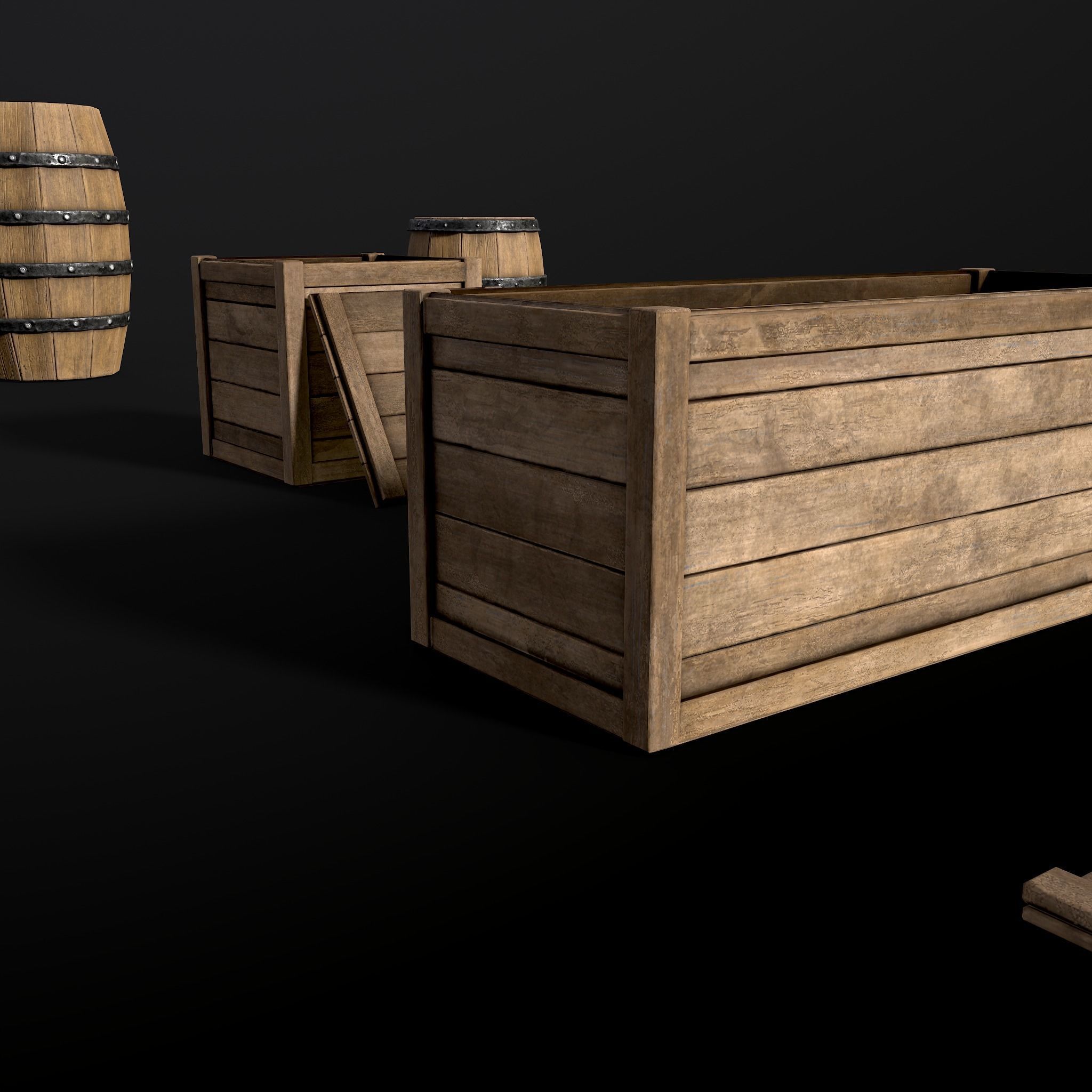 3D model Medieval containers barrels crates and buckets VR / AR / low ...