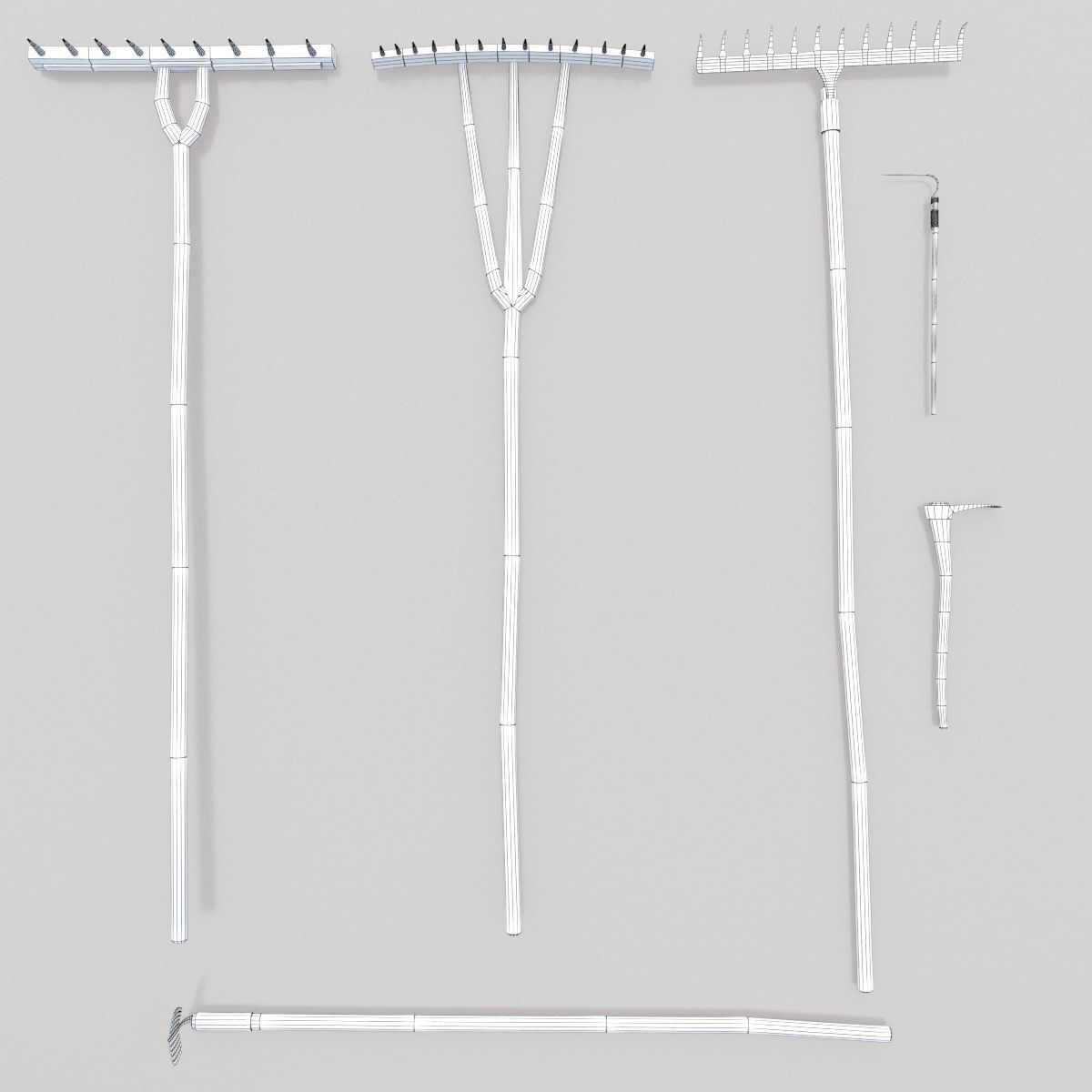 3D model Pack of 6 Medieval Farm Rakes and Hoe VR / AR / low-poly ...