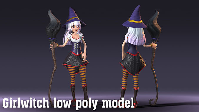 3D model Girlwitch low poly model VR / AR / low-poly | CGTrader