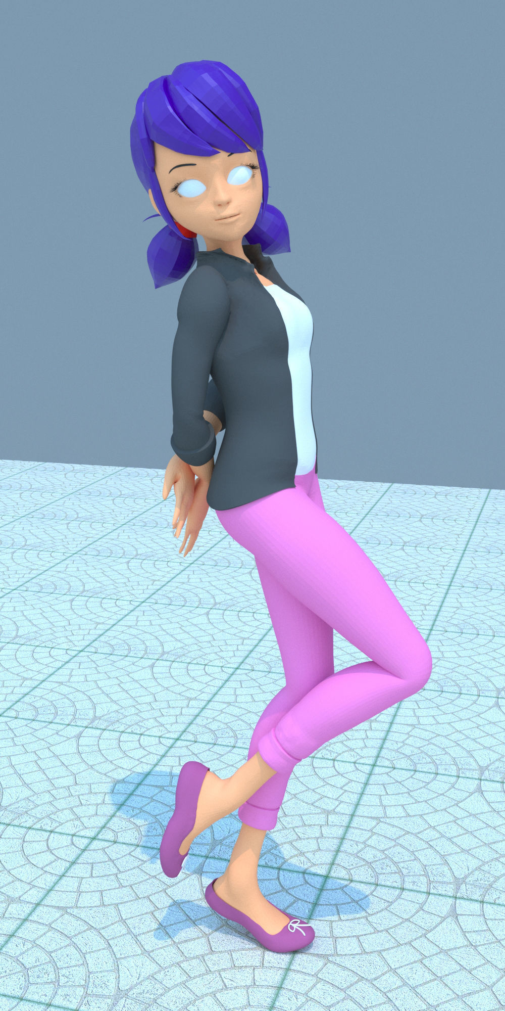Marinette - 3d Model woman with hair and pants 3D model rigged | CGTrader