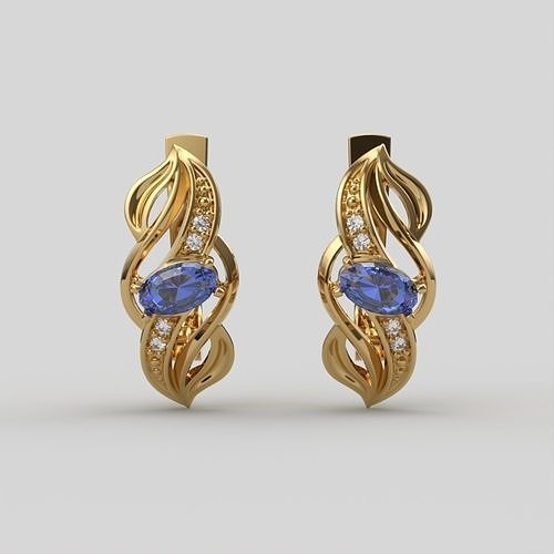 Women earrings with gems CAD 3dm stl 3D model 3D printable | CGTrader