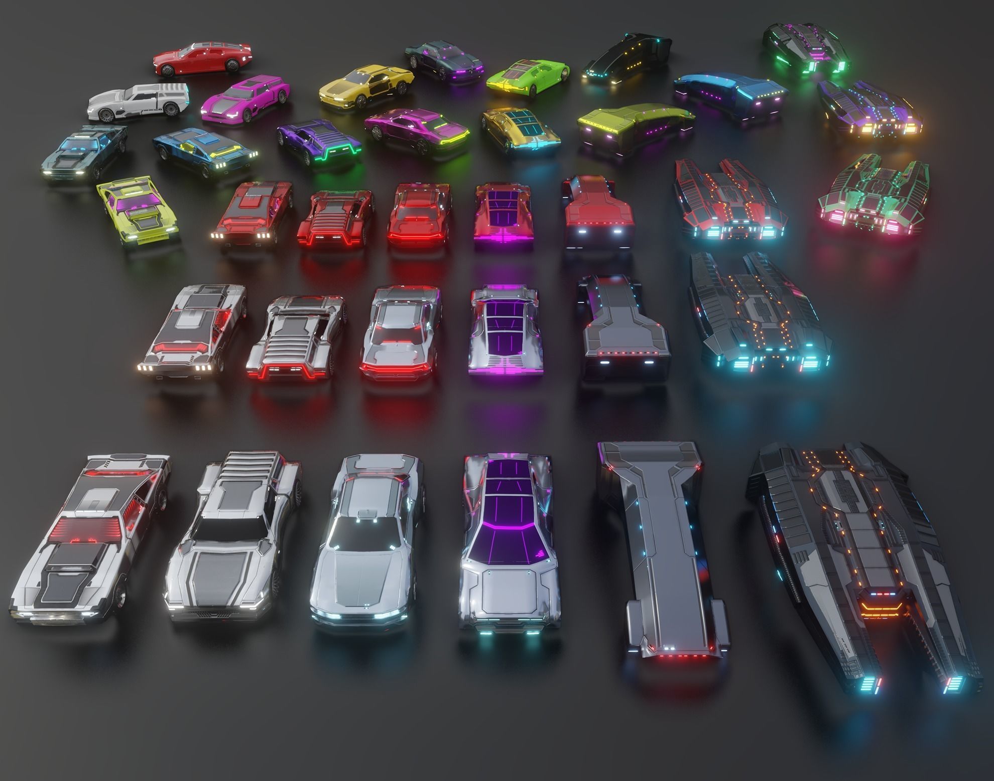 3D model 6 Low-Polly Futuristic PBR Vehicle Pack VR / AR / low-poly ...