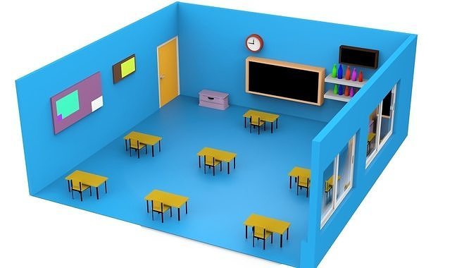 Cartoon classroom free 3D model | CGTrader