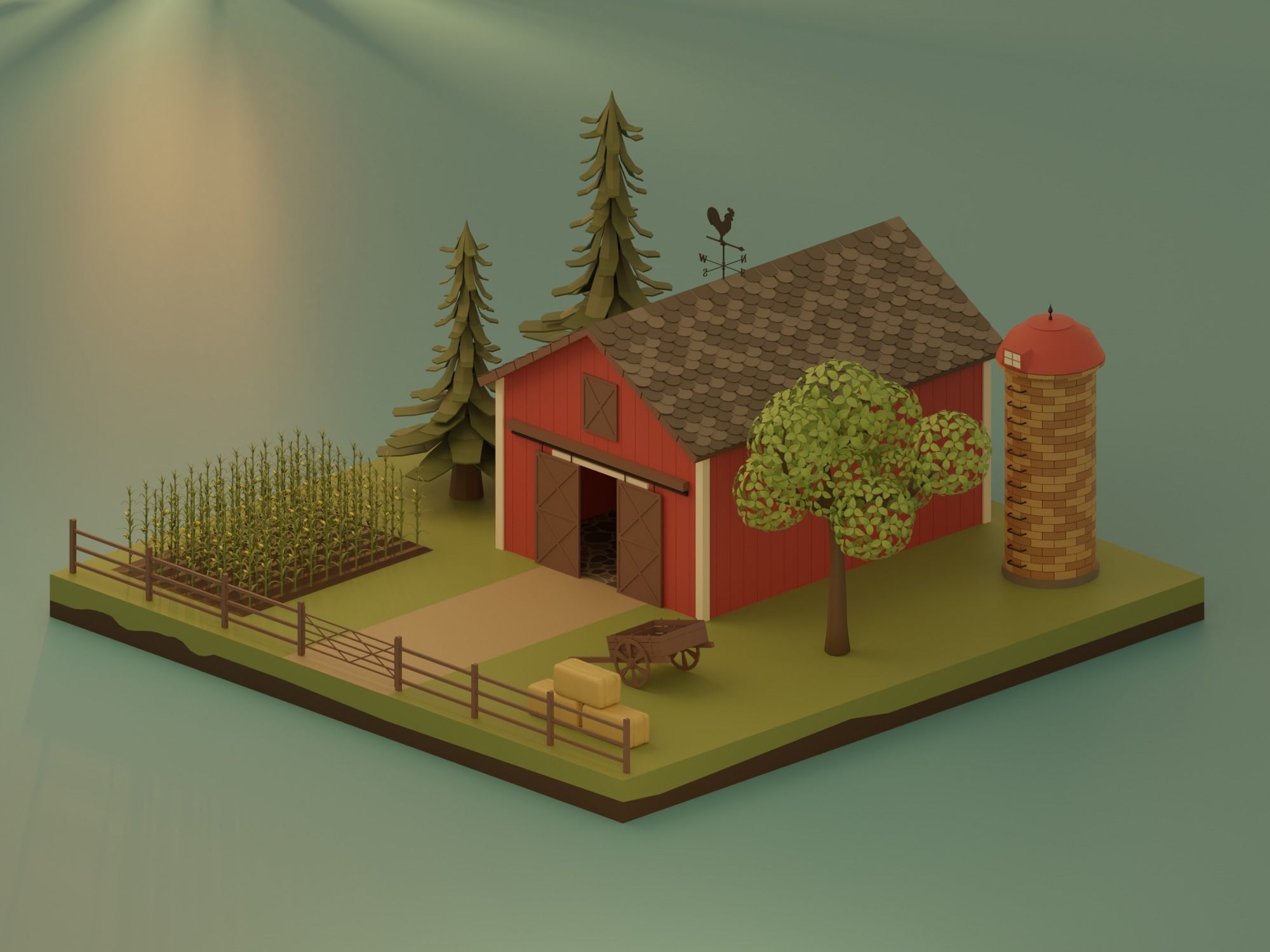 3D model Farm with barn and trees VR / AR / low-poly | CGTrader