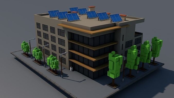 3D model Low poly 3D model building - Urban office building VR / AR ...