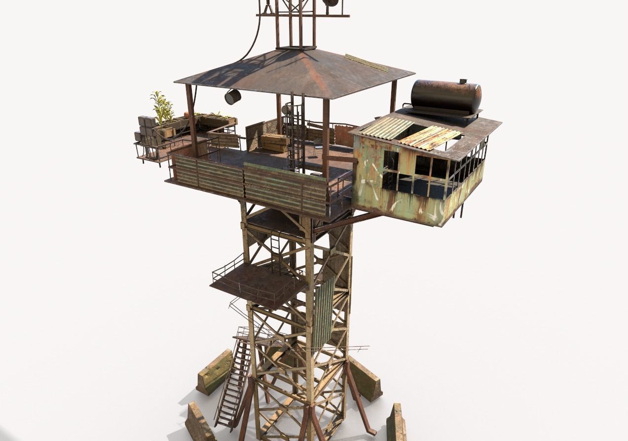 Post-Apocalyptic Watch Tower With Living Environment 3D model | CGTrader