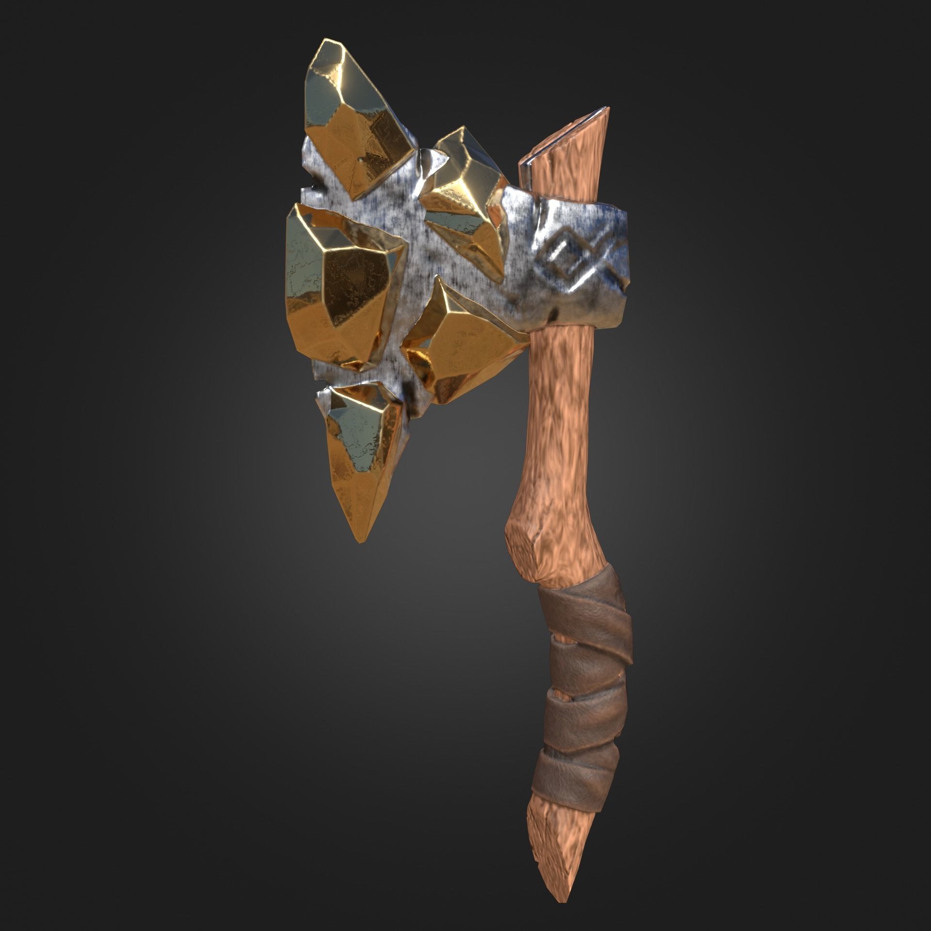 3D model Stylized Melee Weapon Axe with Golden Crystals 2