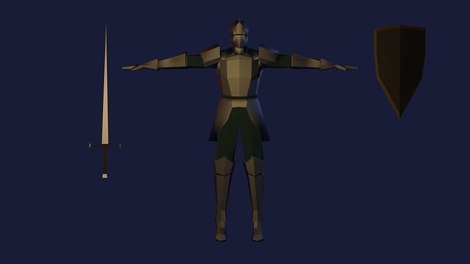 3D model Lowpoly Knight model 02 with sword and shield VR / AR / low ...