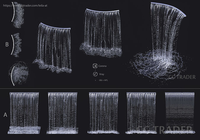 Wall Fountains Big cascade 3D model | CGTrader