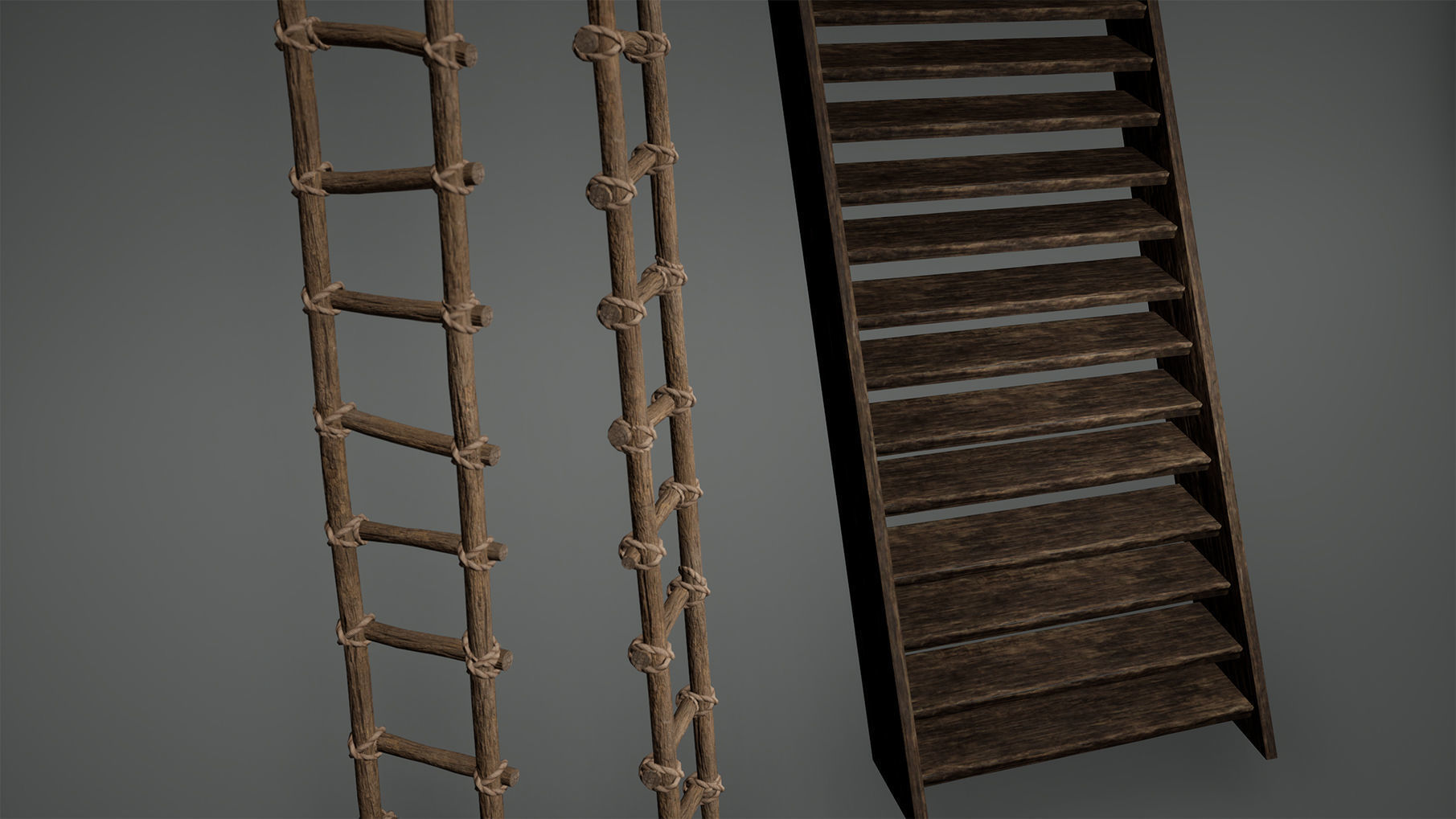 3D model Viking Ladder Stair Low Poly Game Ready VR / AR / low-poly ...