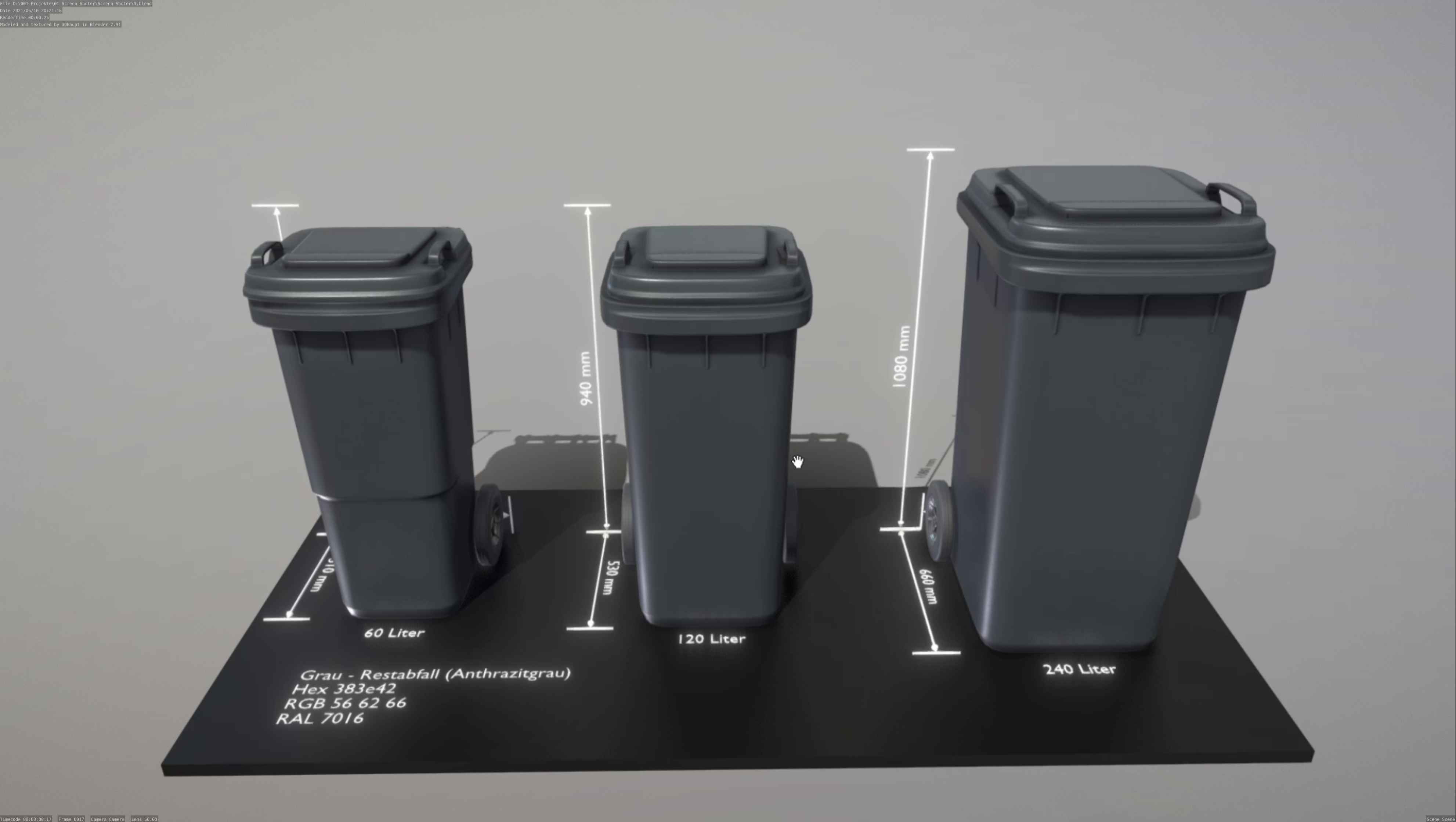 3D model Waste container for residual waste anthracite gray - RAL 7016 ...