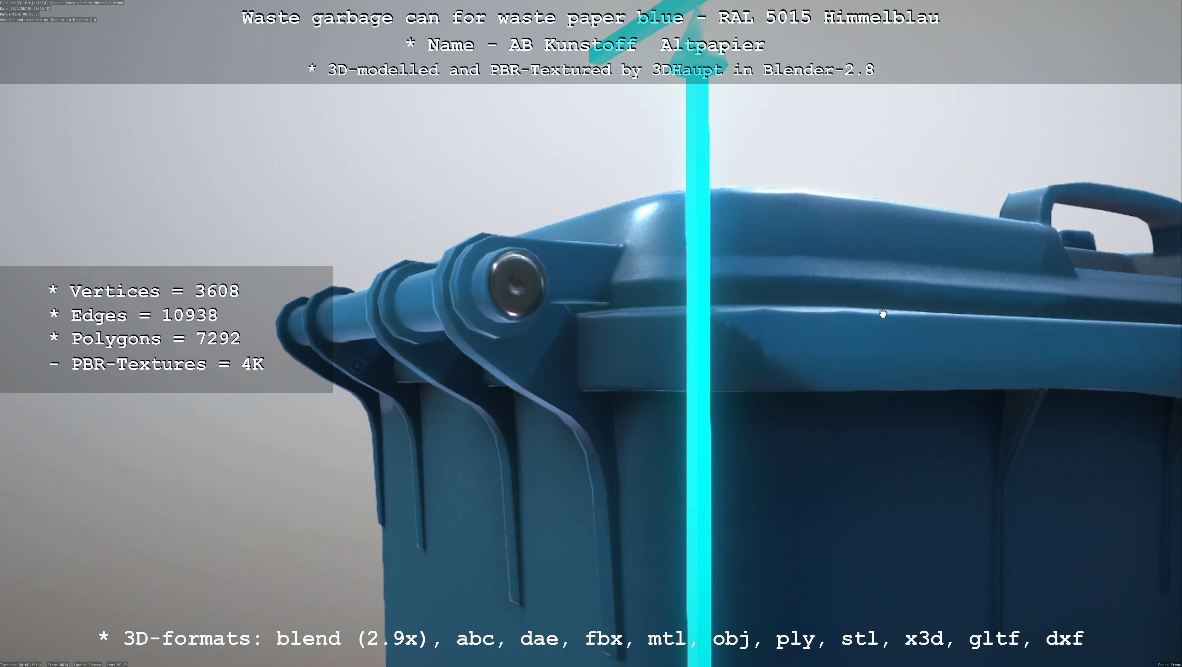 3D model Waste garbage can for waste paper blue - RAL 5015 Himmelblau ...