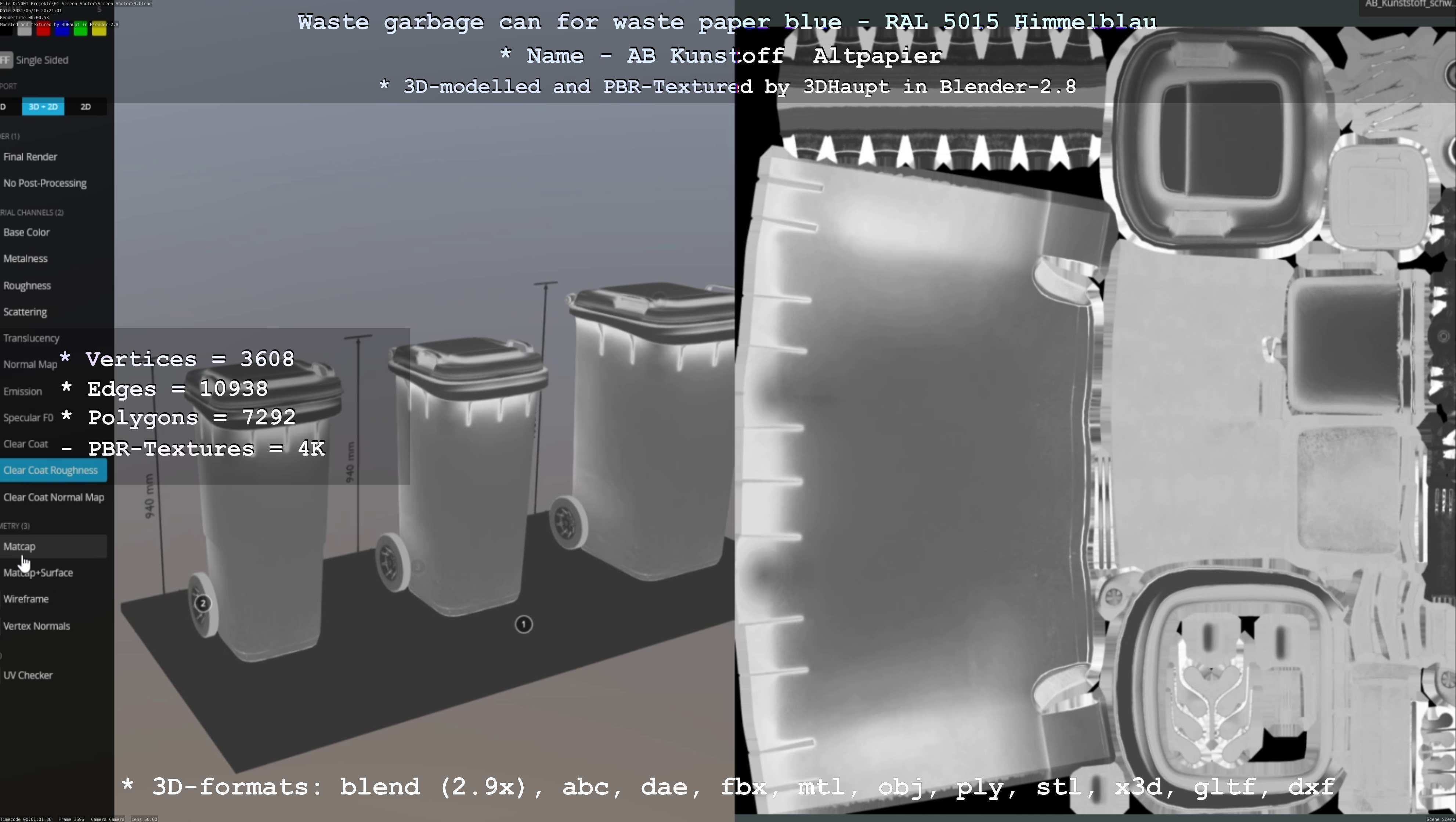 3D model Waste garbage can for waste paper blue - RAL 5015 Himmelblau ...