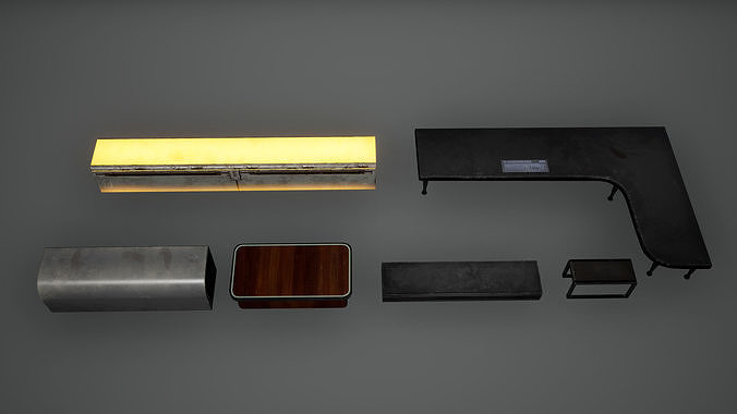 3D model Cyberpunk Sci fi Tables Set Low Poly Game Ready VR / AR / low ...