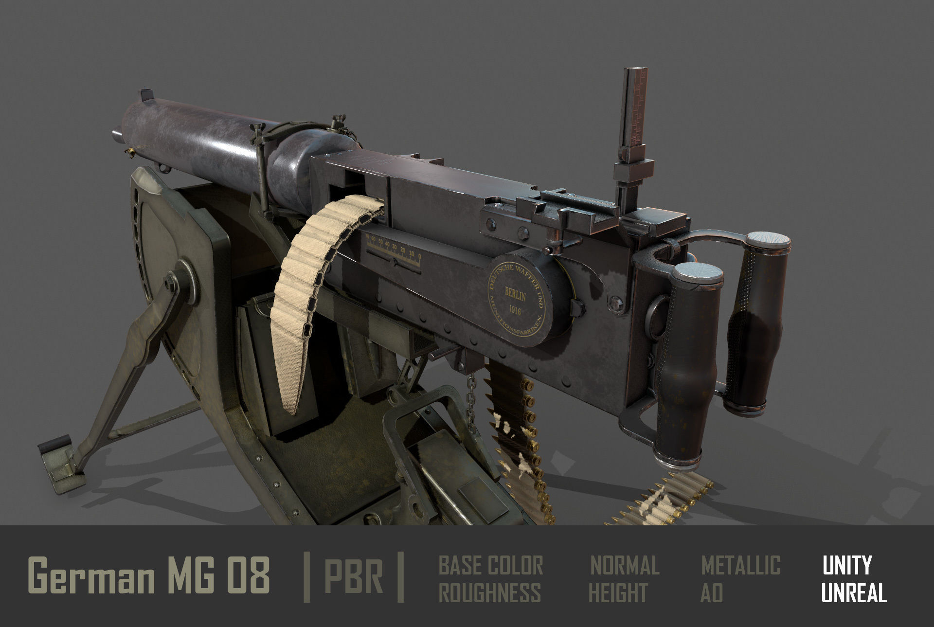 3D model German MG-08 Machine Gun VR / AR / low-poly | CGTrader