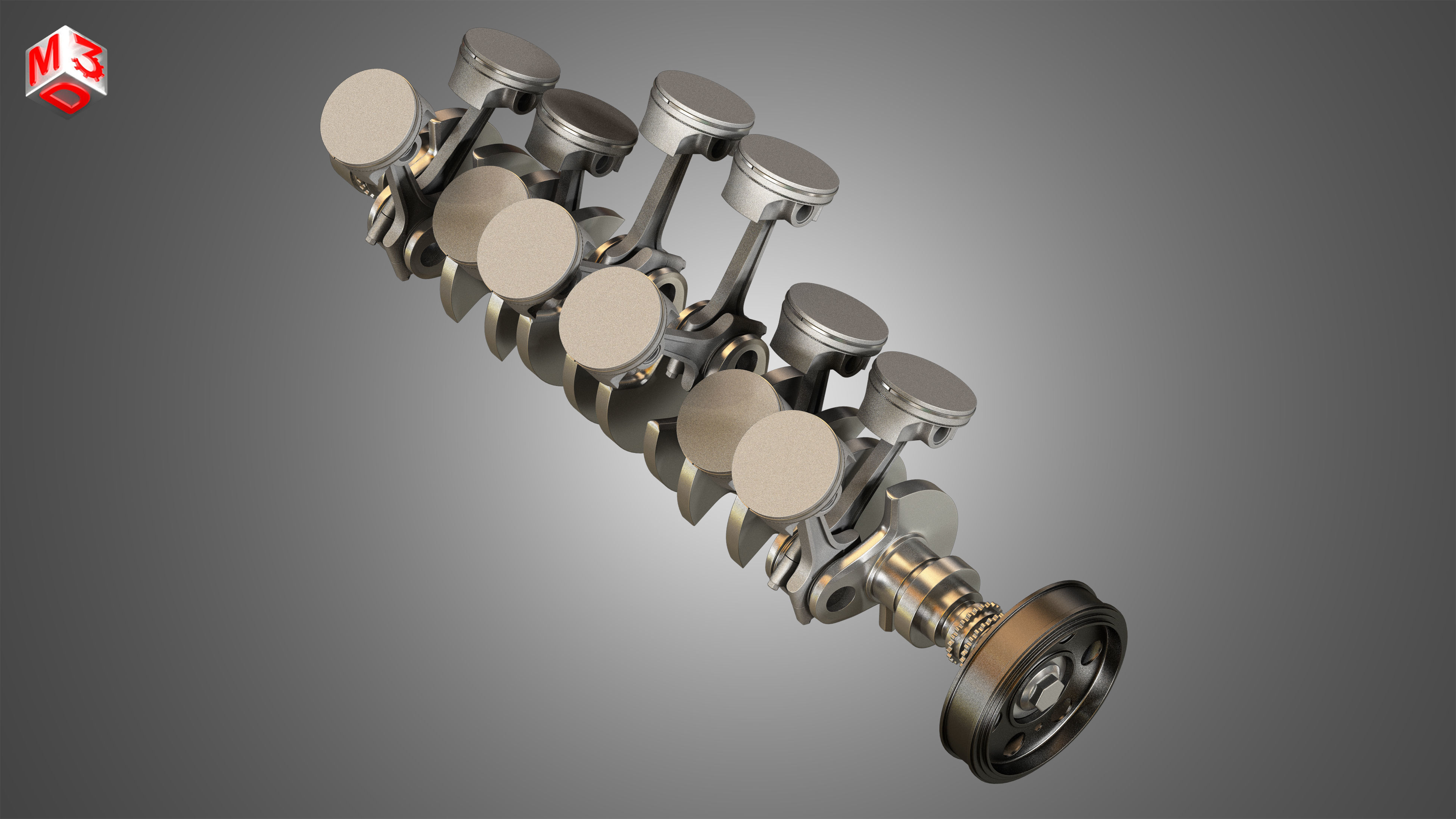 Crankshaft With Pistons - V12 Engine 3D model | CGTrader