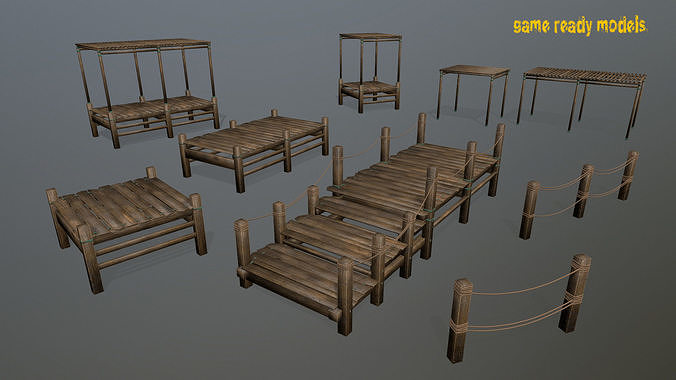3D model Wooden Pier Set VR / AR / low-poly | CGTrader
