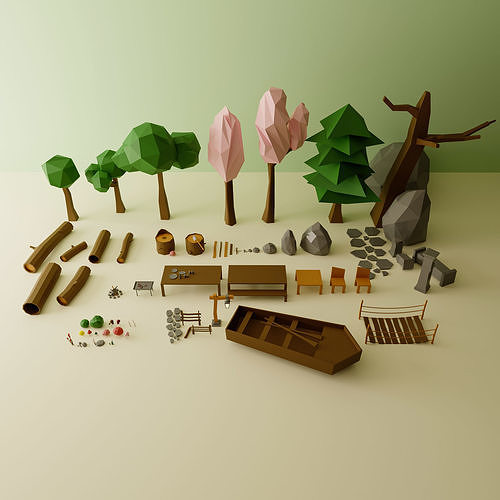 3D model Camp Low Poly Pack 3D Model VR / AR / low-poly | CGTrader
