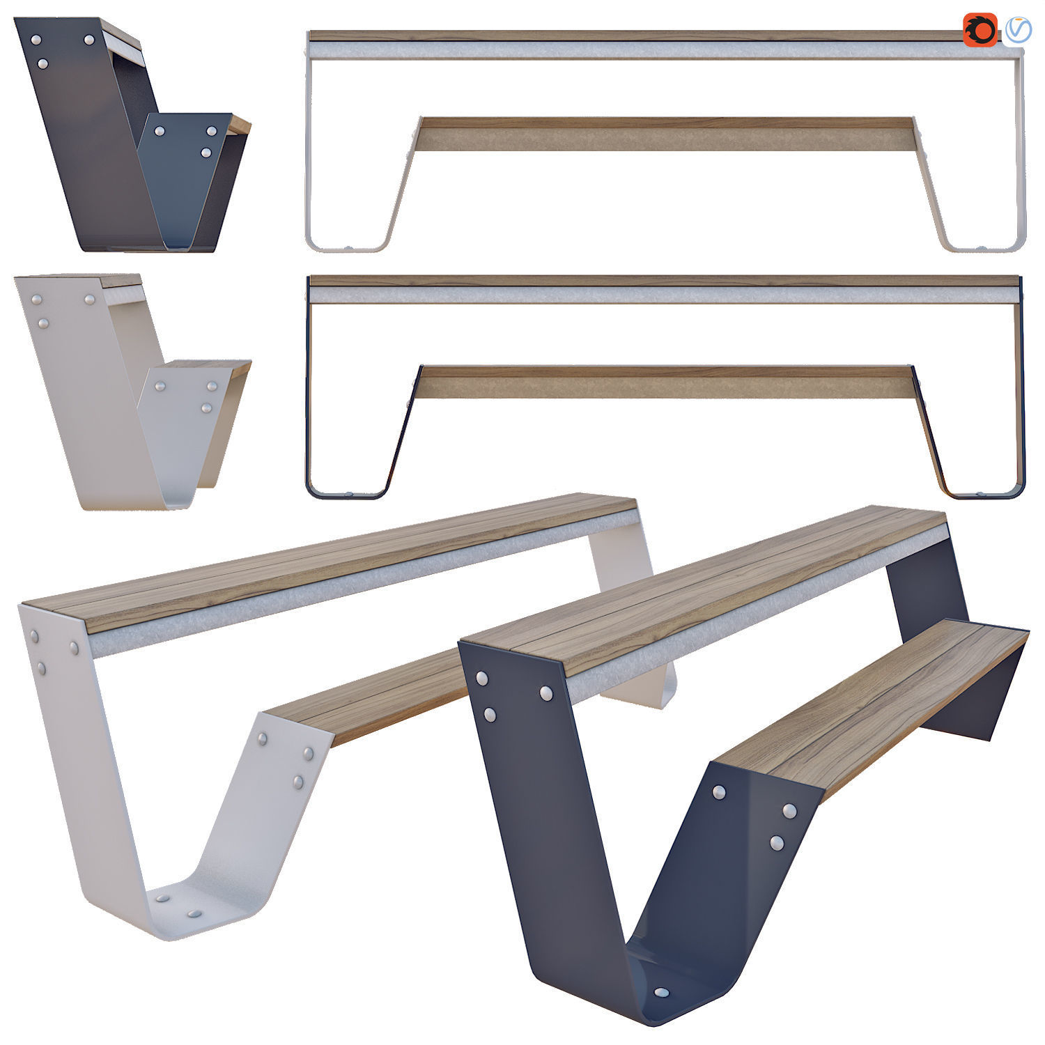 Multi-functional city bench 3D model | CGTrader