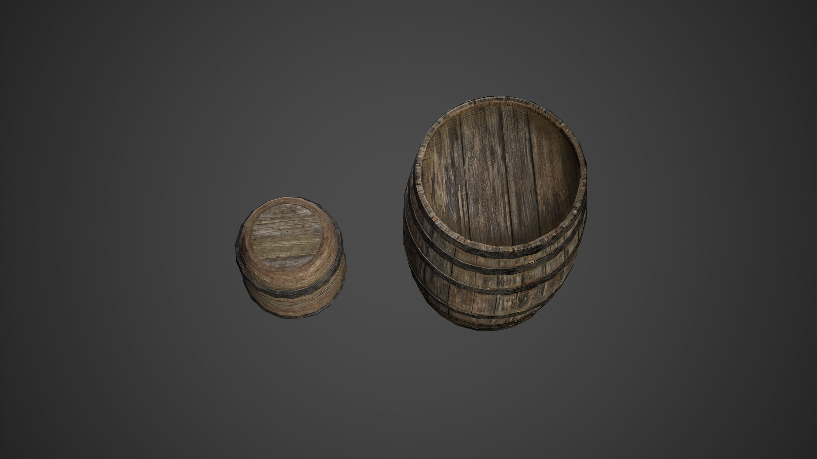 3D model Old Wooden Bazaar Barrels Low Poly Game Ready VR / AR / low ...