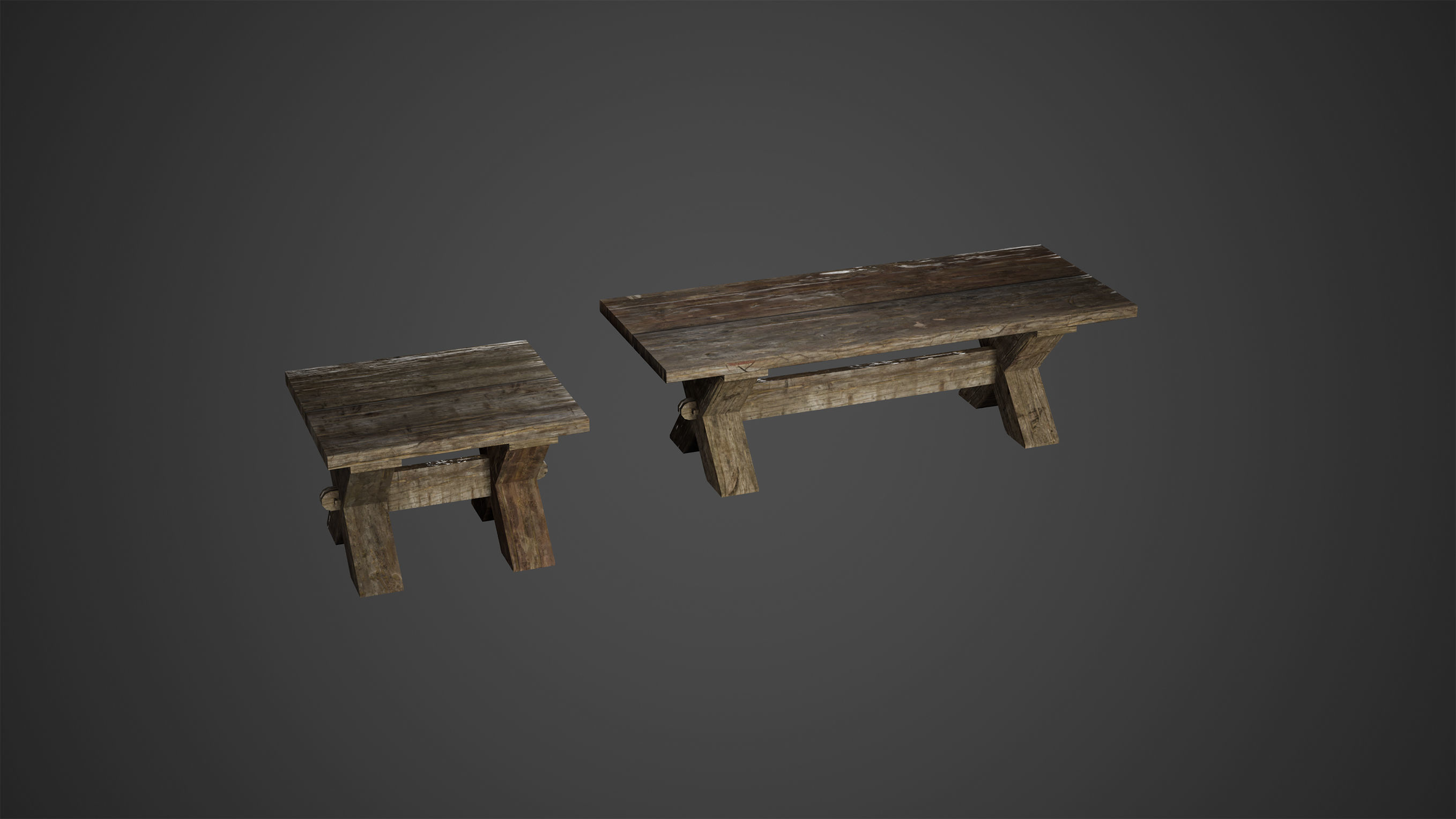 3D model Medieval Wooden Benches Low Poly Game Ready VR / AR / low-poly ...