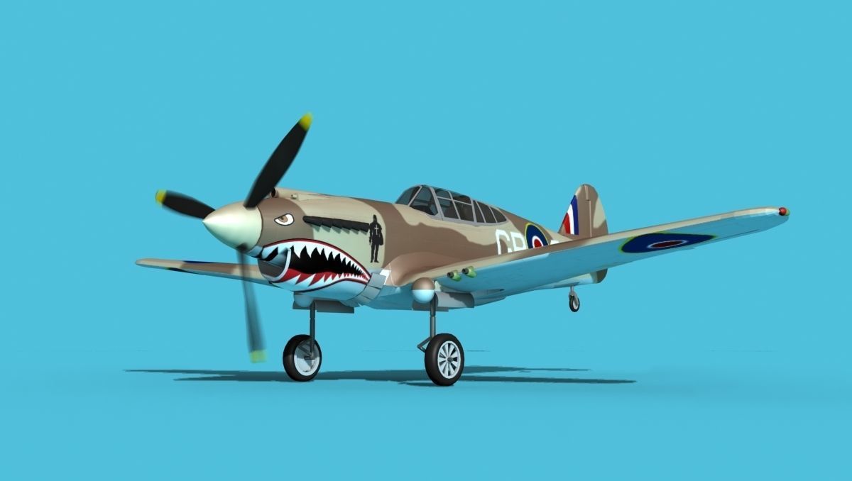 Curtiss P-40B Tomahawk V01 RAF 3D model animated rigged | CGTrader