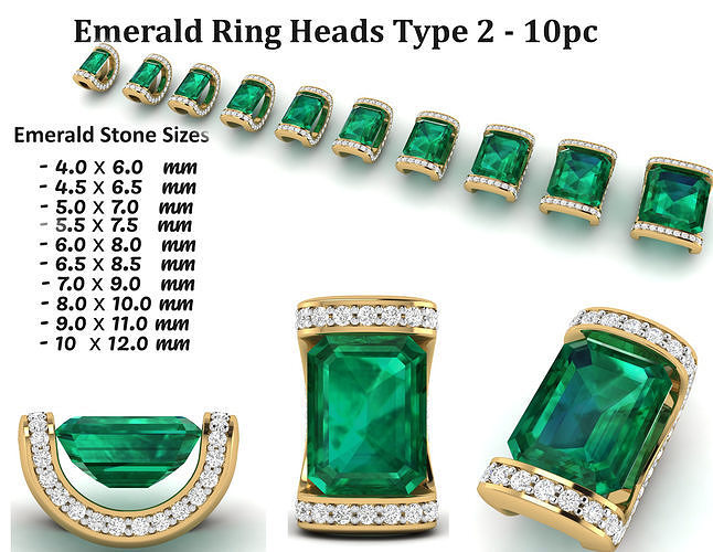 Emerald Ring Heads Type 2 - 10pc 3D model 3D printable | CGTrader