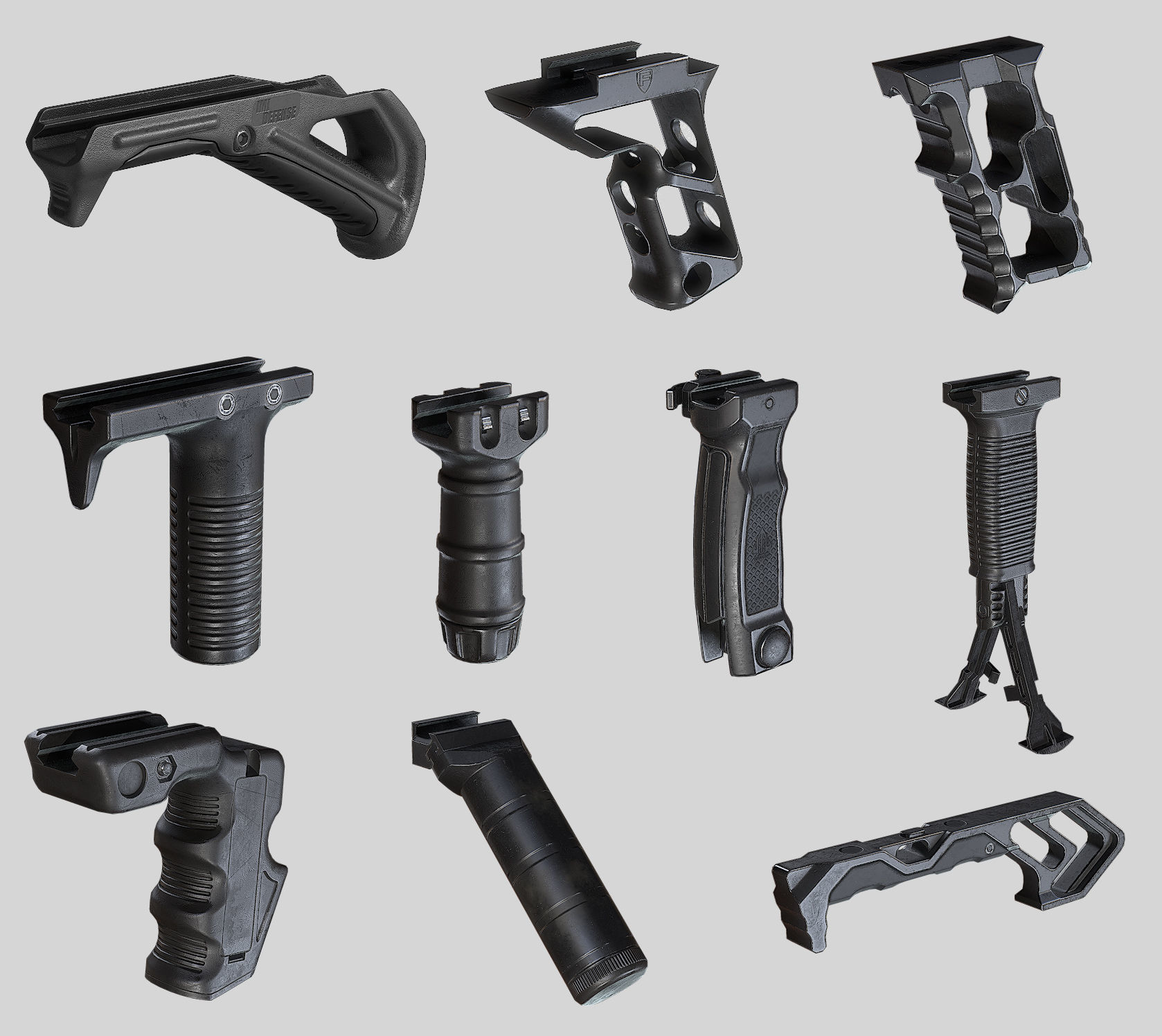 3D Model Collection PBR Tactical Front Grips Pack VR / AR / low-poly ...