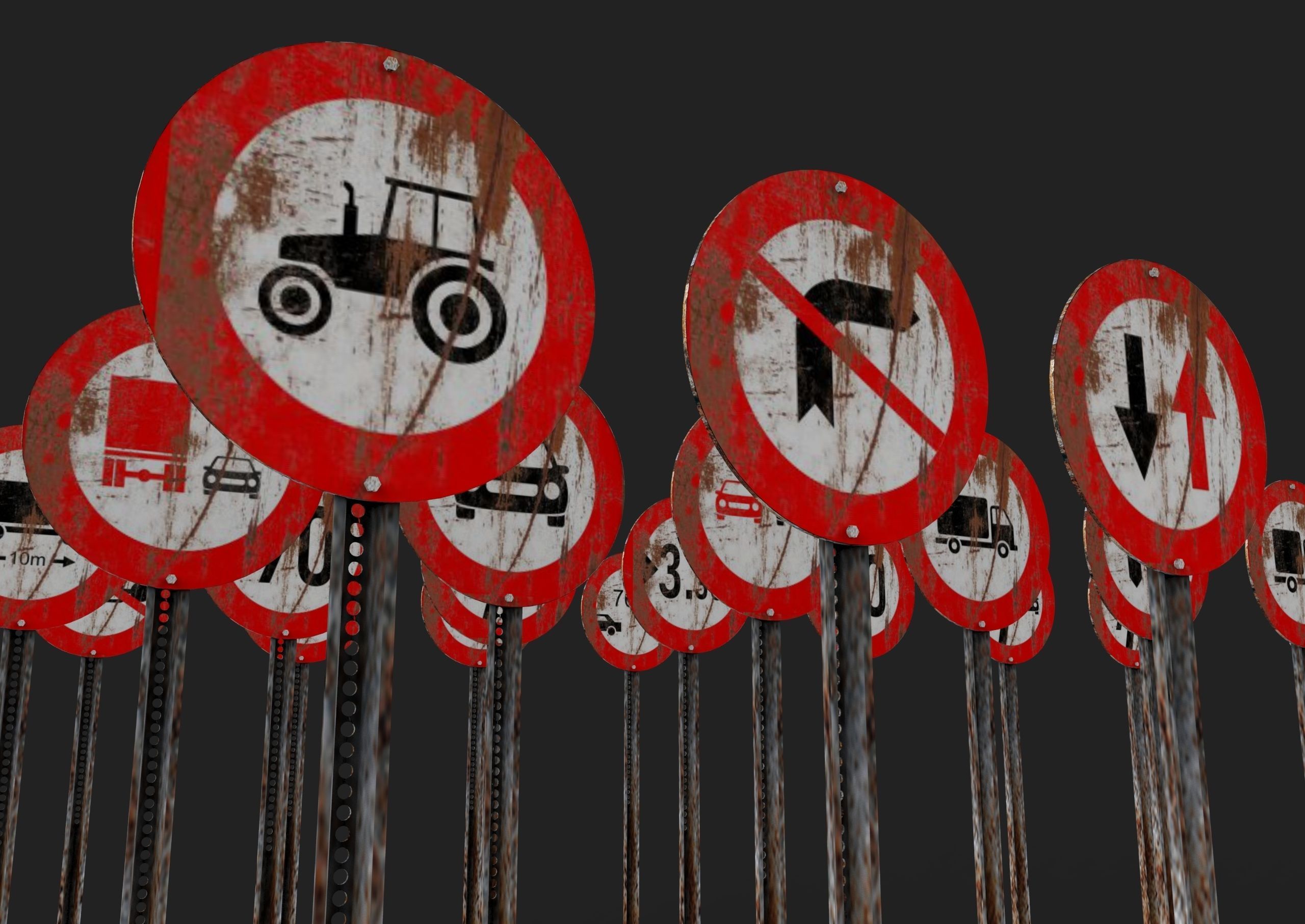 3D model Traffic Signs Red Rust 35 Pieces VR / AR / low-poly | CGTrader