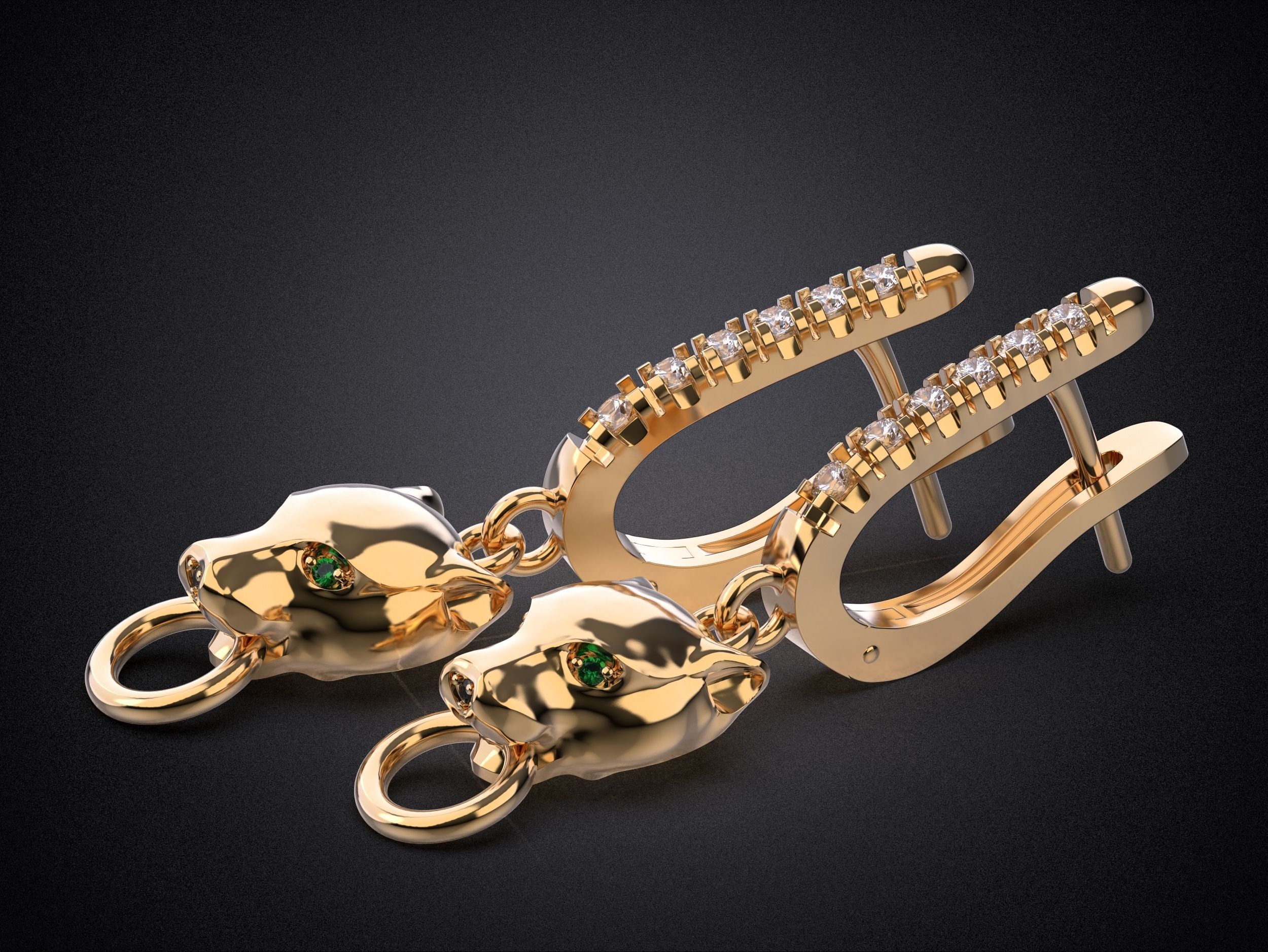 Panther gemstone earrings smooth E2 3D model 3D printable | CGTrader