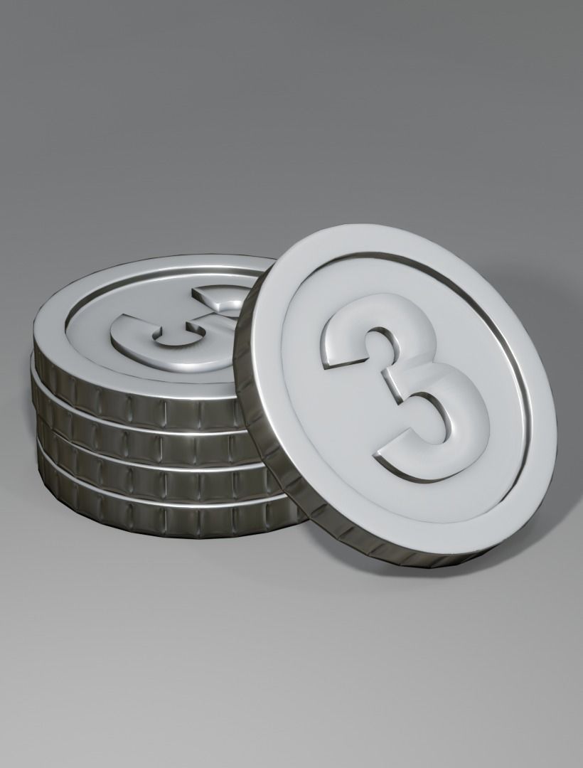 3D model Numbered silver coin 3d model - PBR Low-poly 3D model VR / AR ...