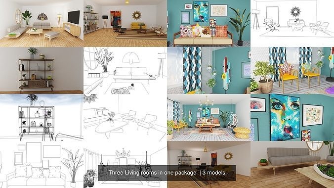 Three Living rooms in one package 3D Model Collection | CGTrader