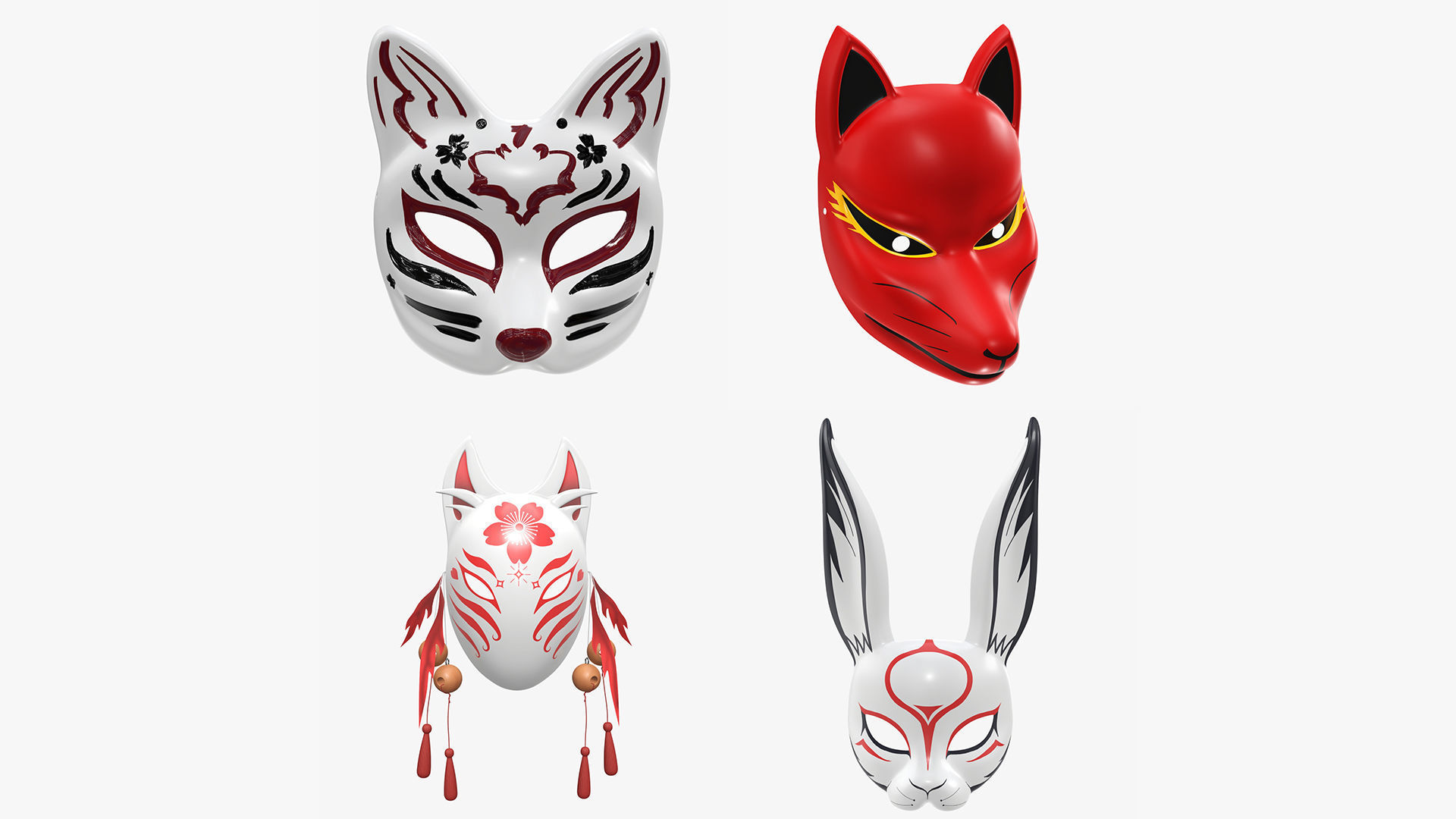 Japanese kitsune fox rabbit demon mask 3D Model Collection | CGTrader