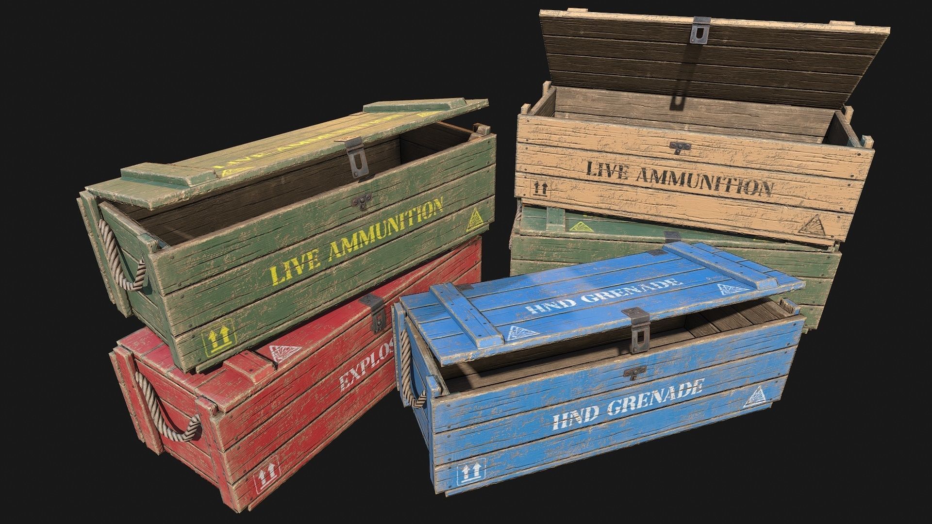 3D model Low Poly PBR Wooden Military Crate 4 VR / AR / low-poly | CGTrader